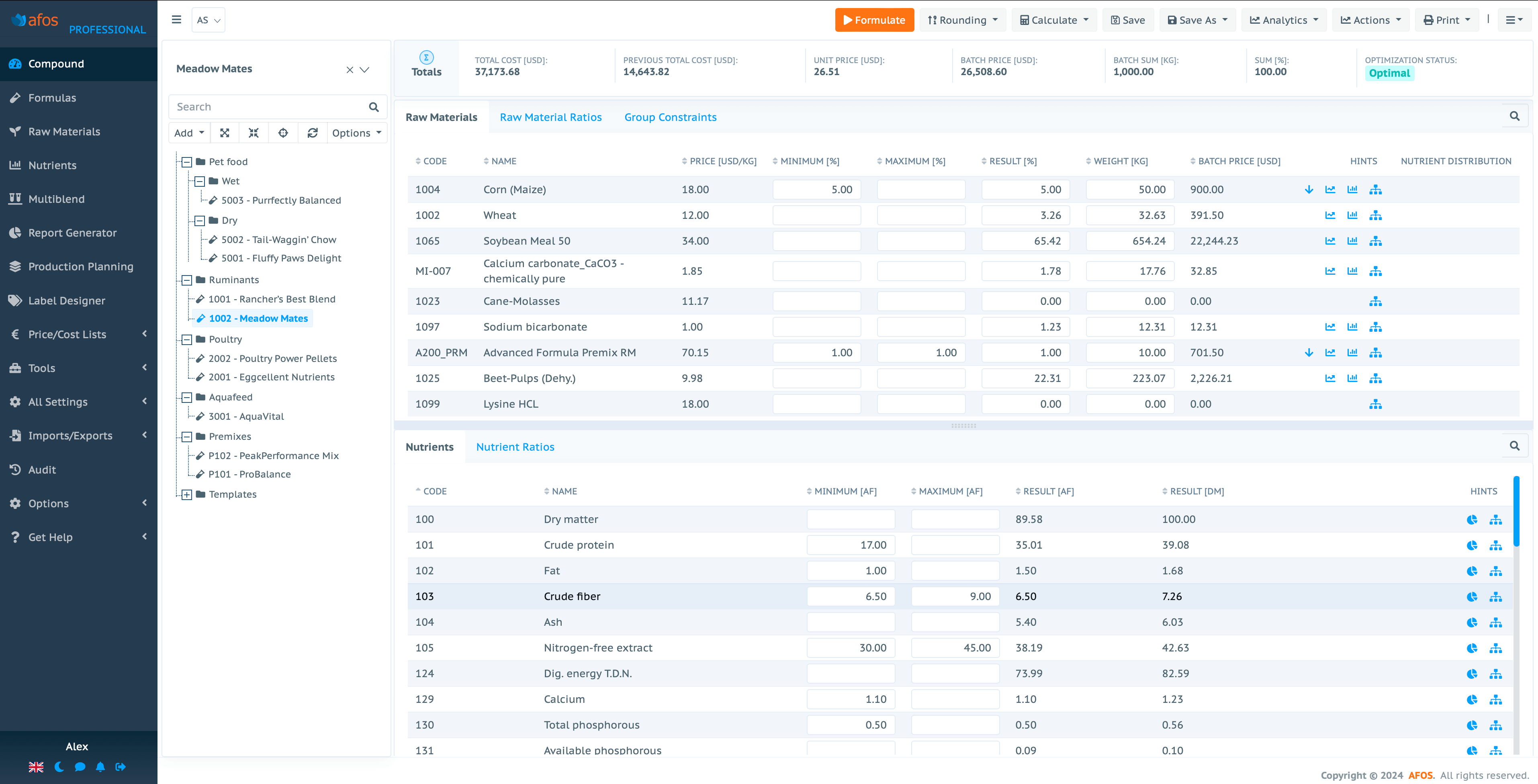 AFOS - Feed Formulation Software